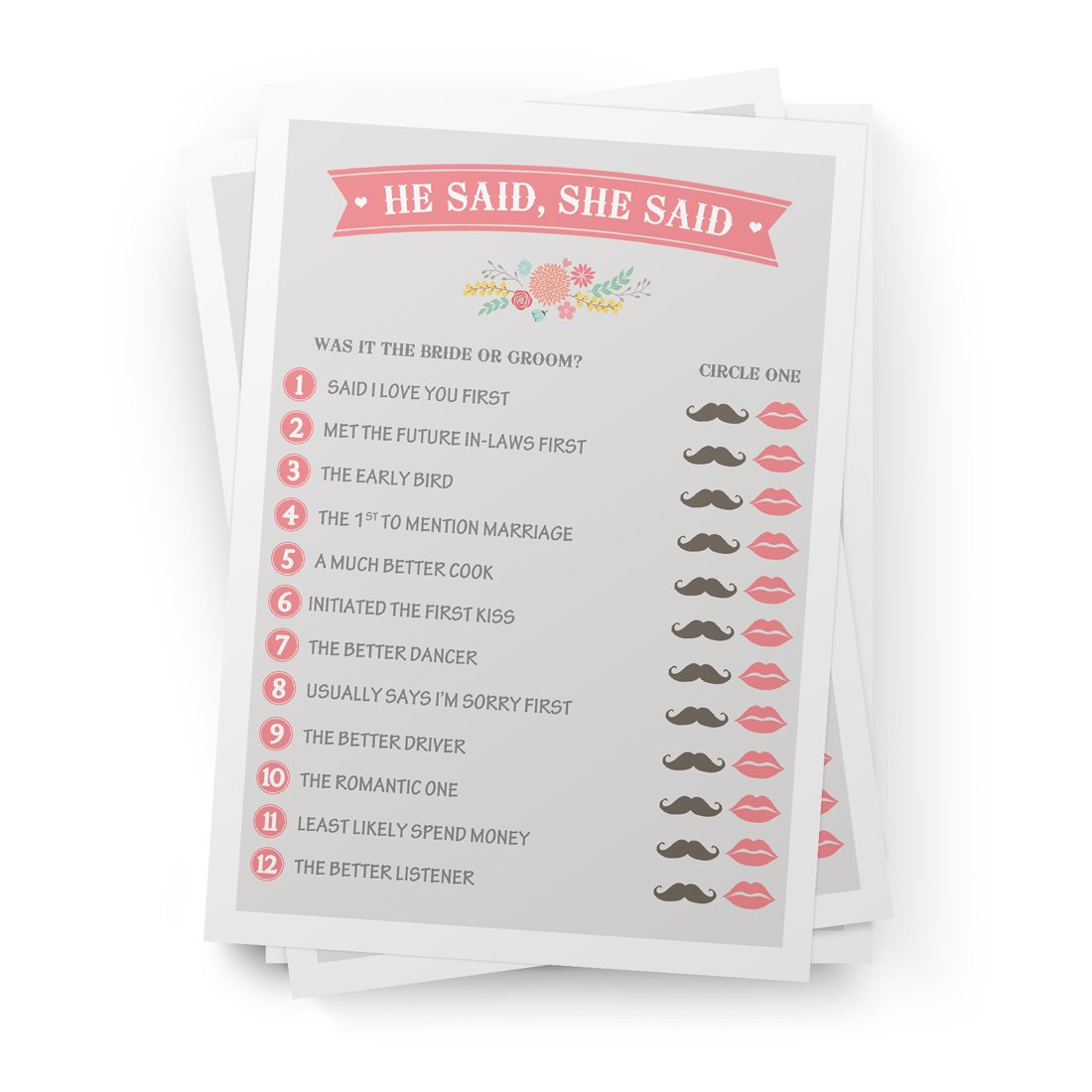 He Said She Said Game Cards | Set of 50 – Printed Party