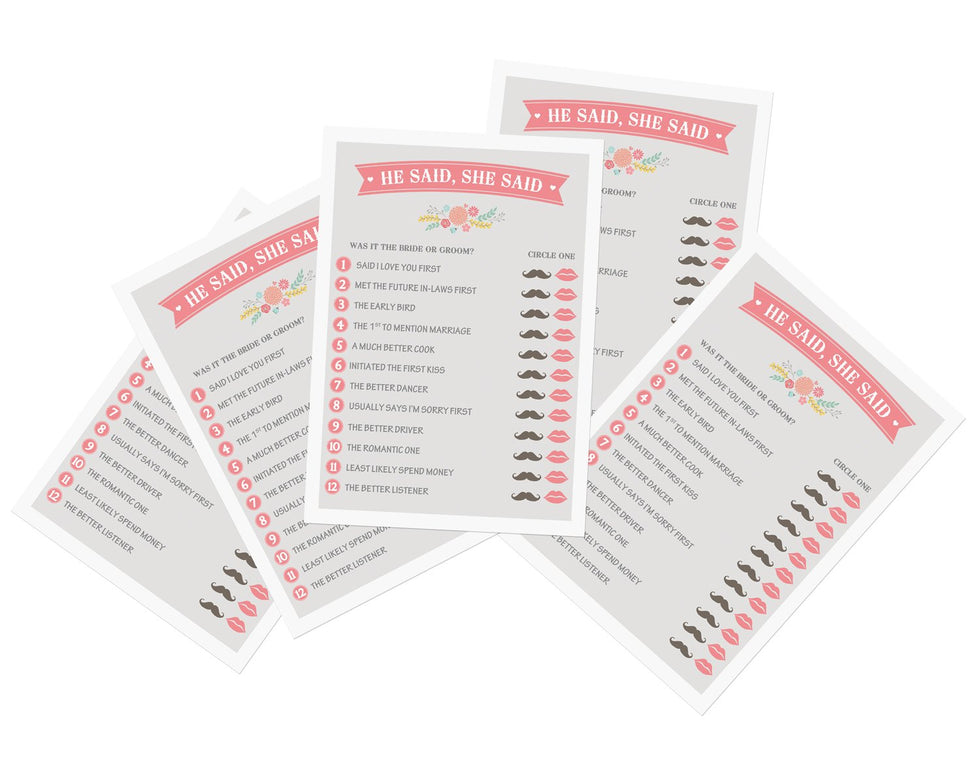 He Said She Said Game Cards | Set of 50 – Printed Party