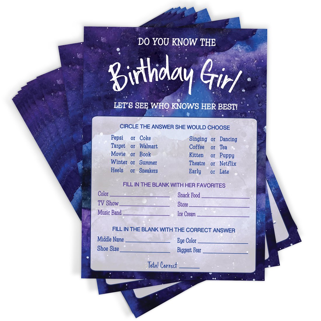 Birthday Girl Trivia - Kids Party Game, Set of 25, Space Galaxy ...